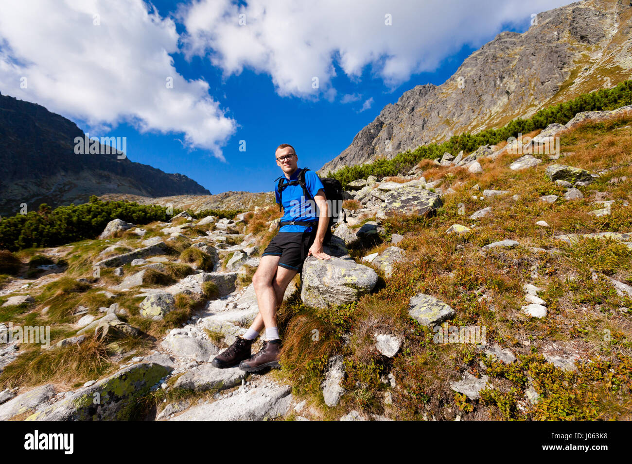 Tourist in Beautiful Furkotska dolina on the way to Bystre sedlo - in ...