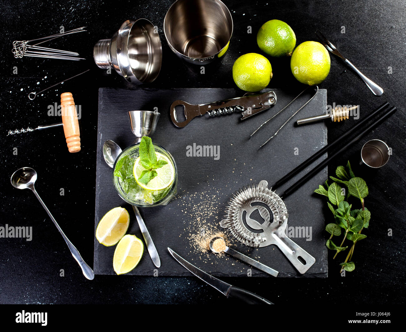 Mojito cocktail making. Ingredients and utensils Stock Photo - Alamy
