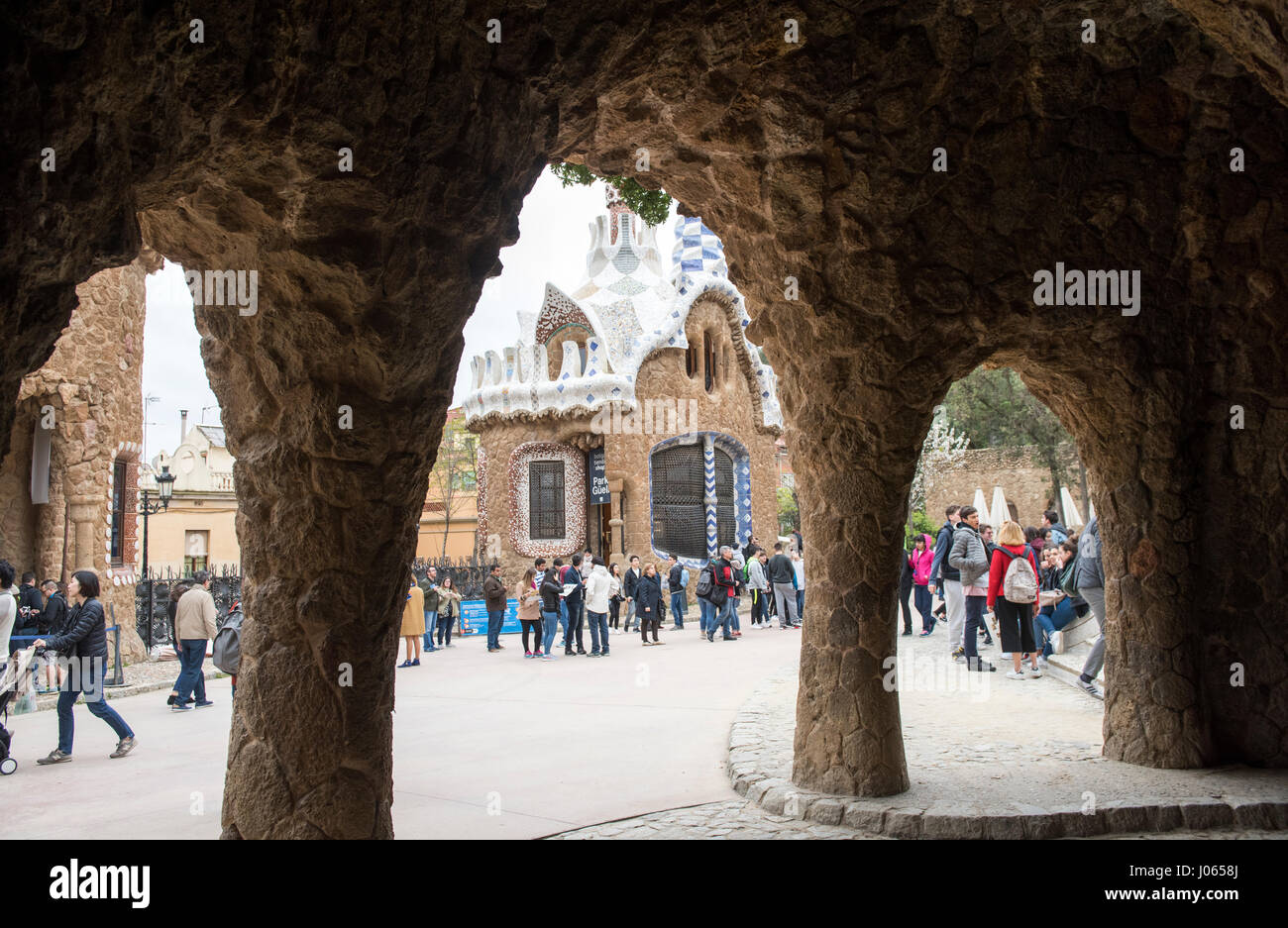 Carriage Porch at the entrance to Parc Guell in Barcelona Spain EU ...