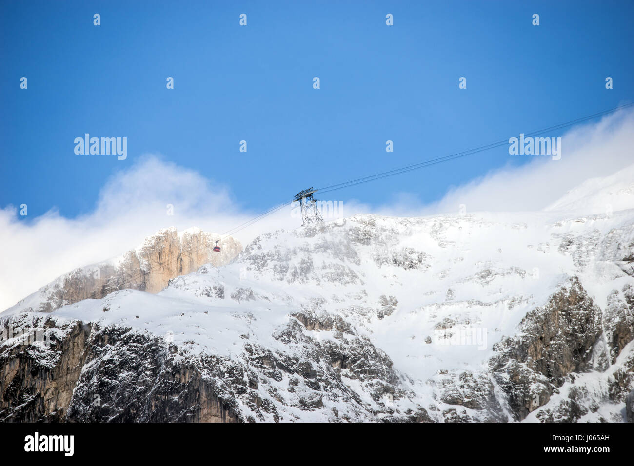 A cable car at the Dolomite Mountains in Northeastern Italy Stock Photo ...