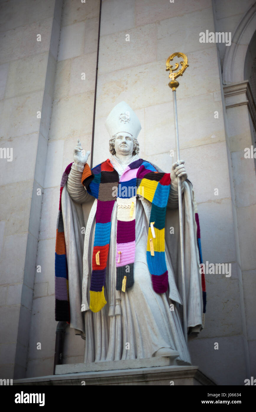 St. Rupert statue is wearing a wool coat for the Rupertikirtag festival ...