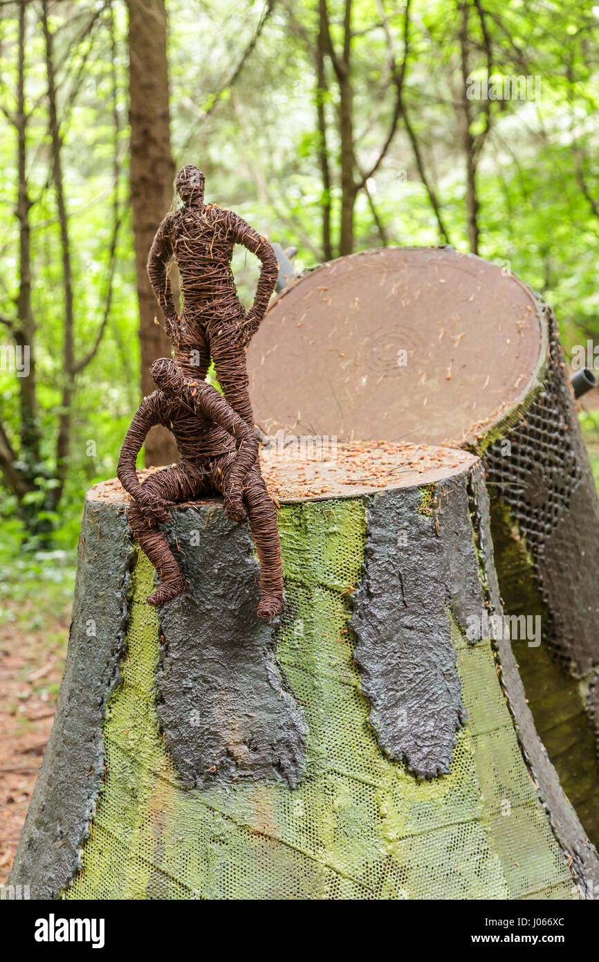 Men of Twigs on Stump in Forest Stock Photo - Alamy