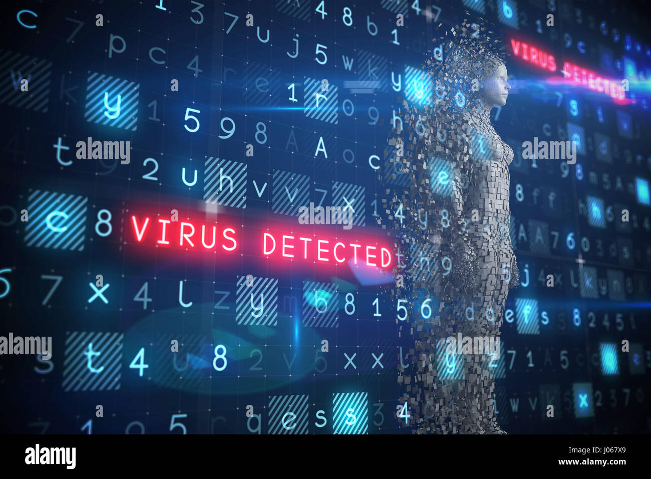 Side view of pixelated 3d woman against virus background Stock Photo ...