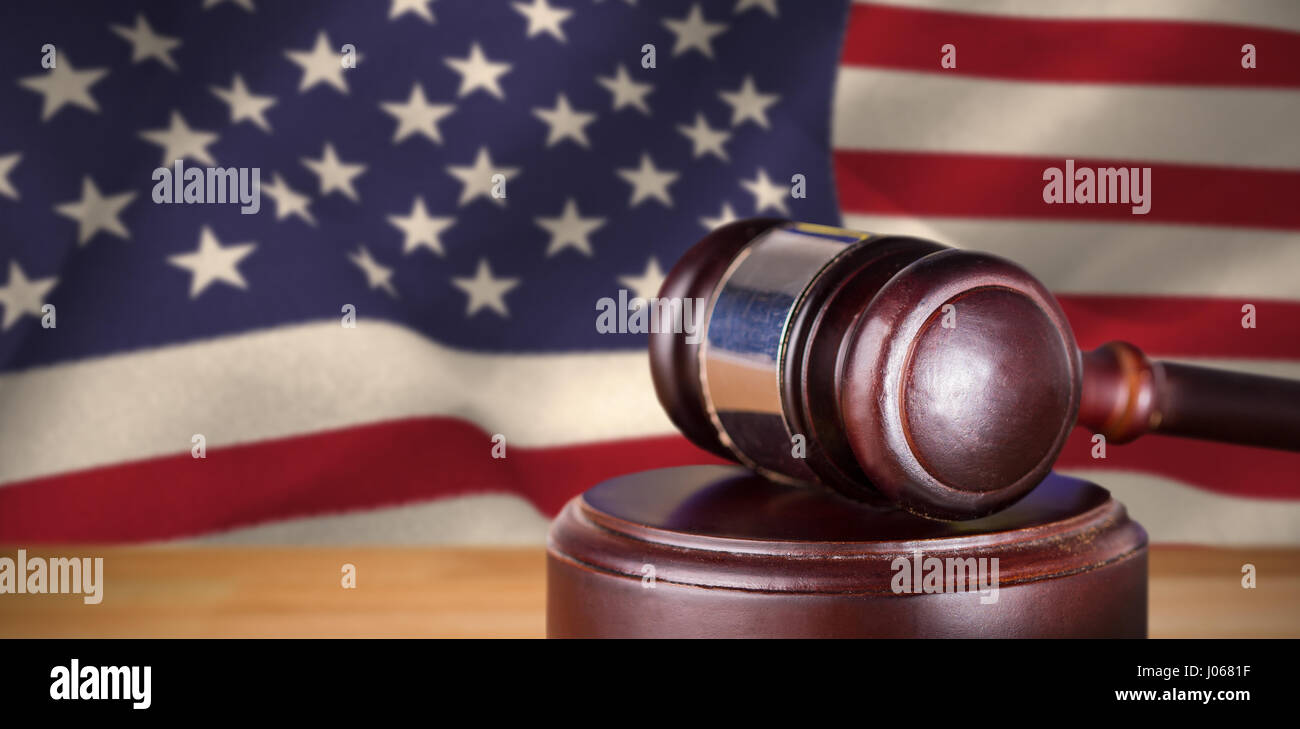 Hammer and gavel against 3d united states of america flag Stock Photo ...