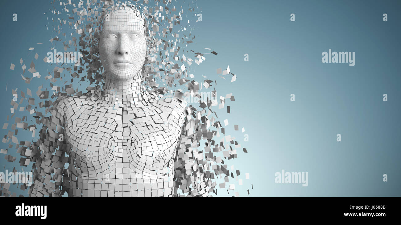 Close-up of pixelated gray 3d man against grey vignette Stock Photo - Alamy