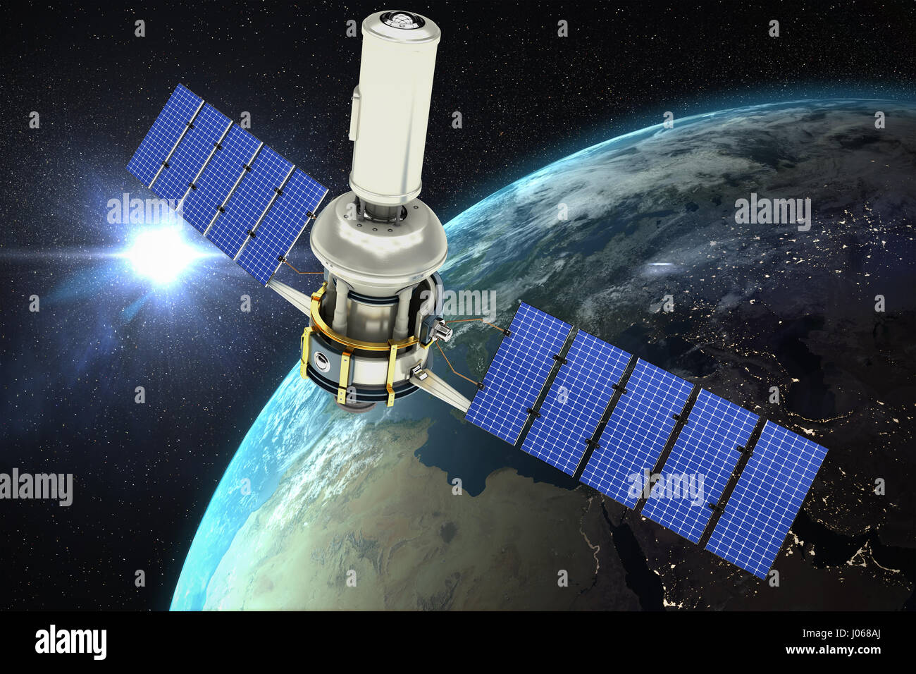 Digitally generated image ofÃ‚Â 3d modern solar satellite against ...