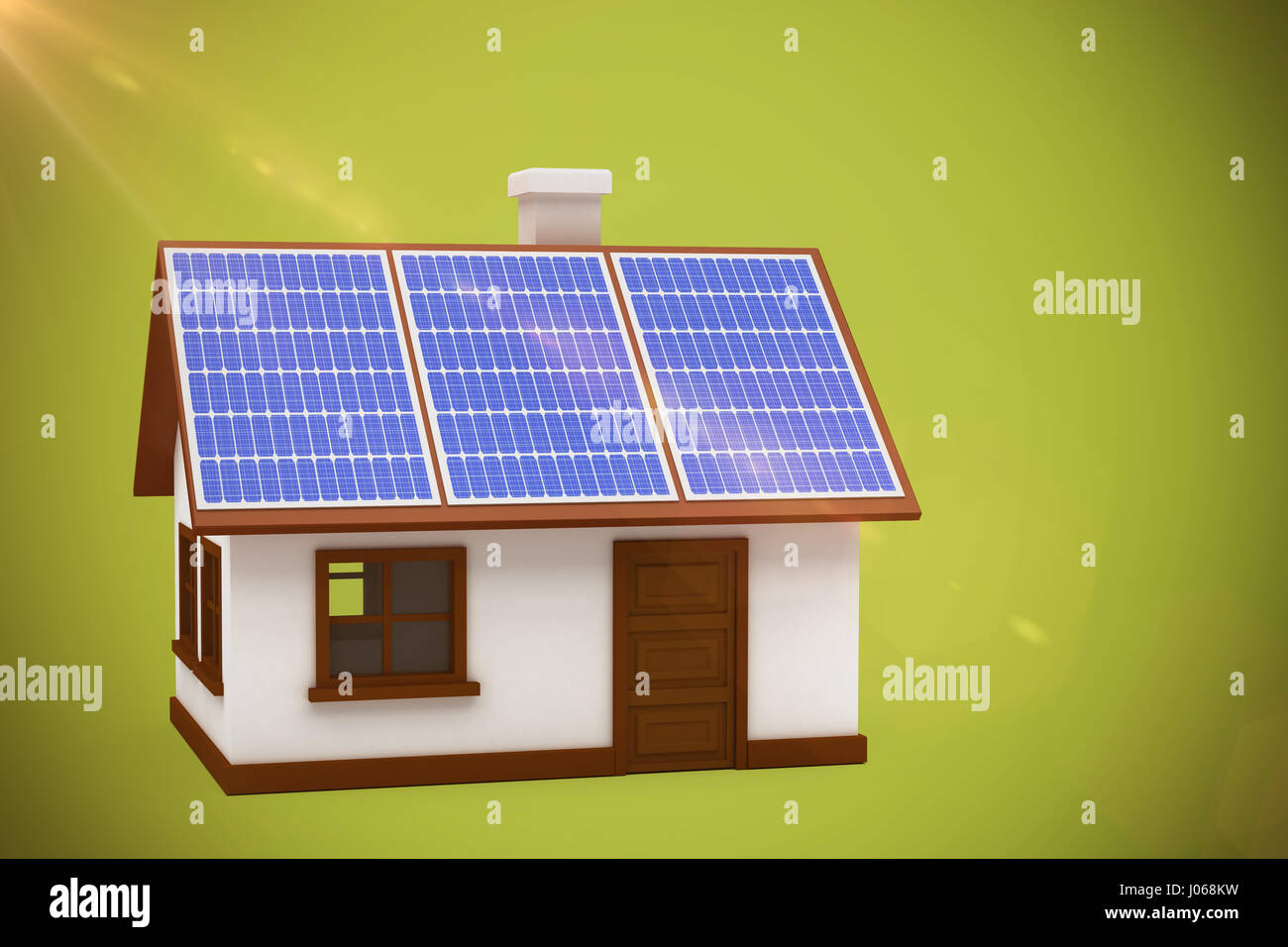 Vector image of 3d house with solar panels against green background ...