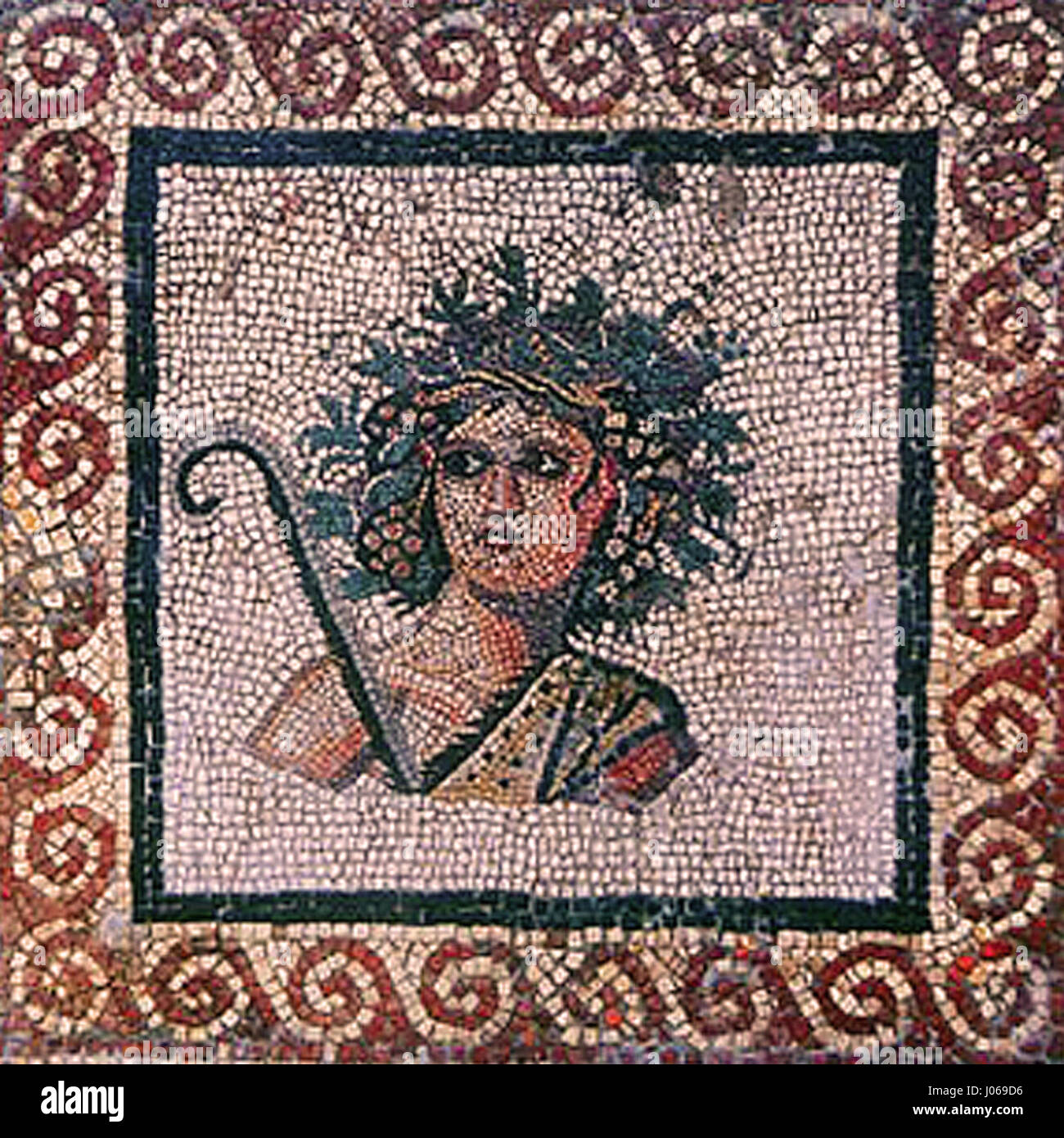 The Roman mosaic of Bacchus, located in Cherchell, Algeria, depicts the ...
