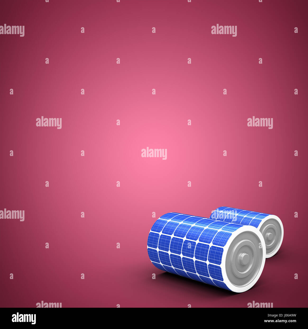 3d illustration of solar power battery against red and white background ...