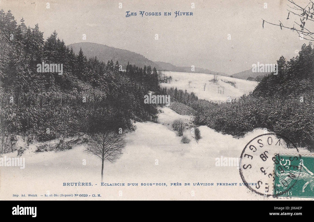 A historical postcard from the Vosges region, featuring the town of ...