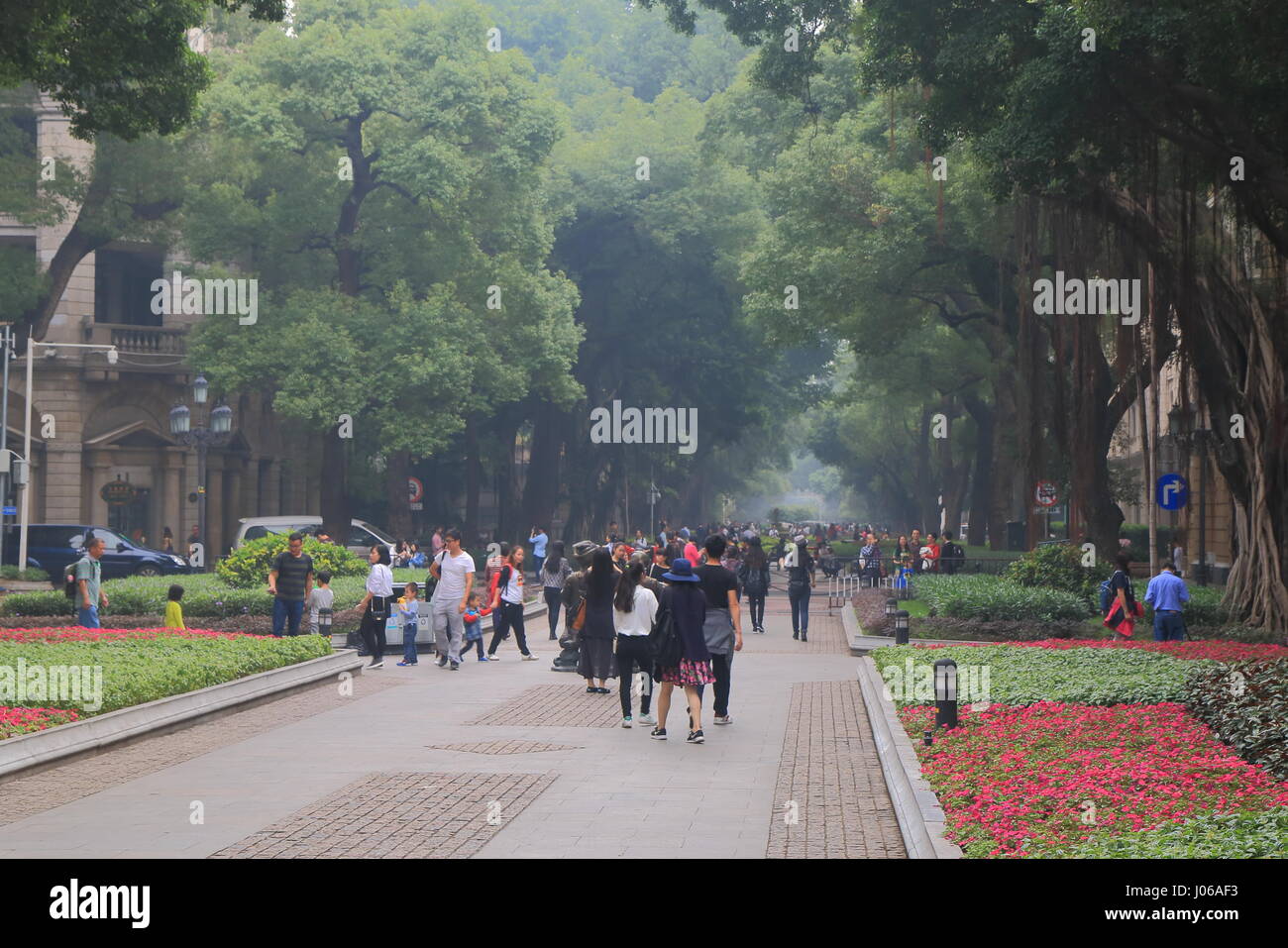 People visit Shamian Island in Guangzhou China. Shamian Island is a ...