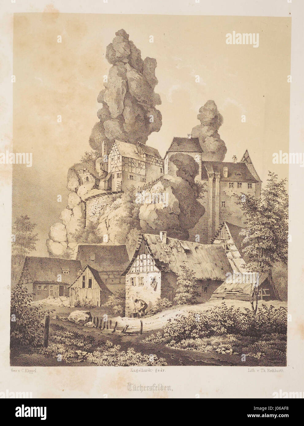 This 1840s view of Tüchersfeld captures the picturesque village nestled ...