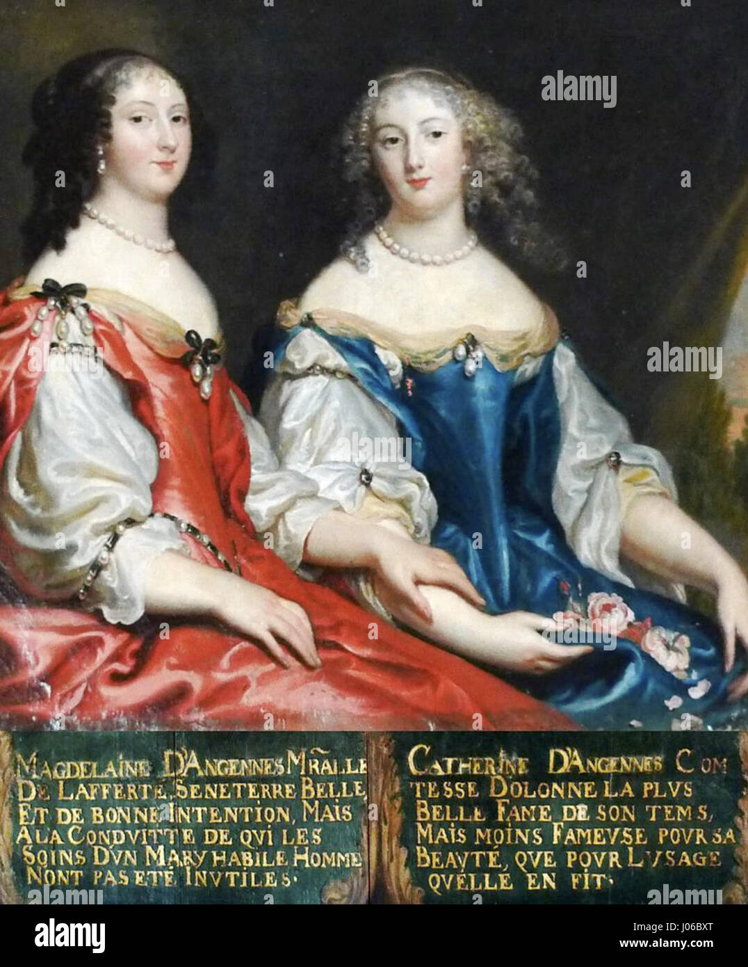 This artwork depicts two figures, Magdelaine and Catherine d'Angennes ...
