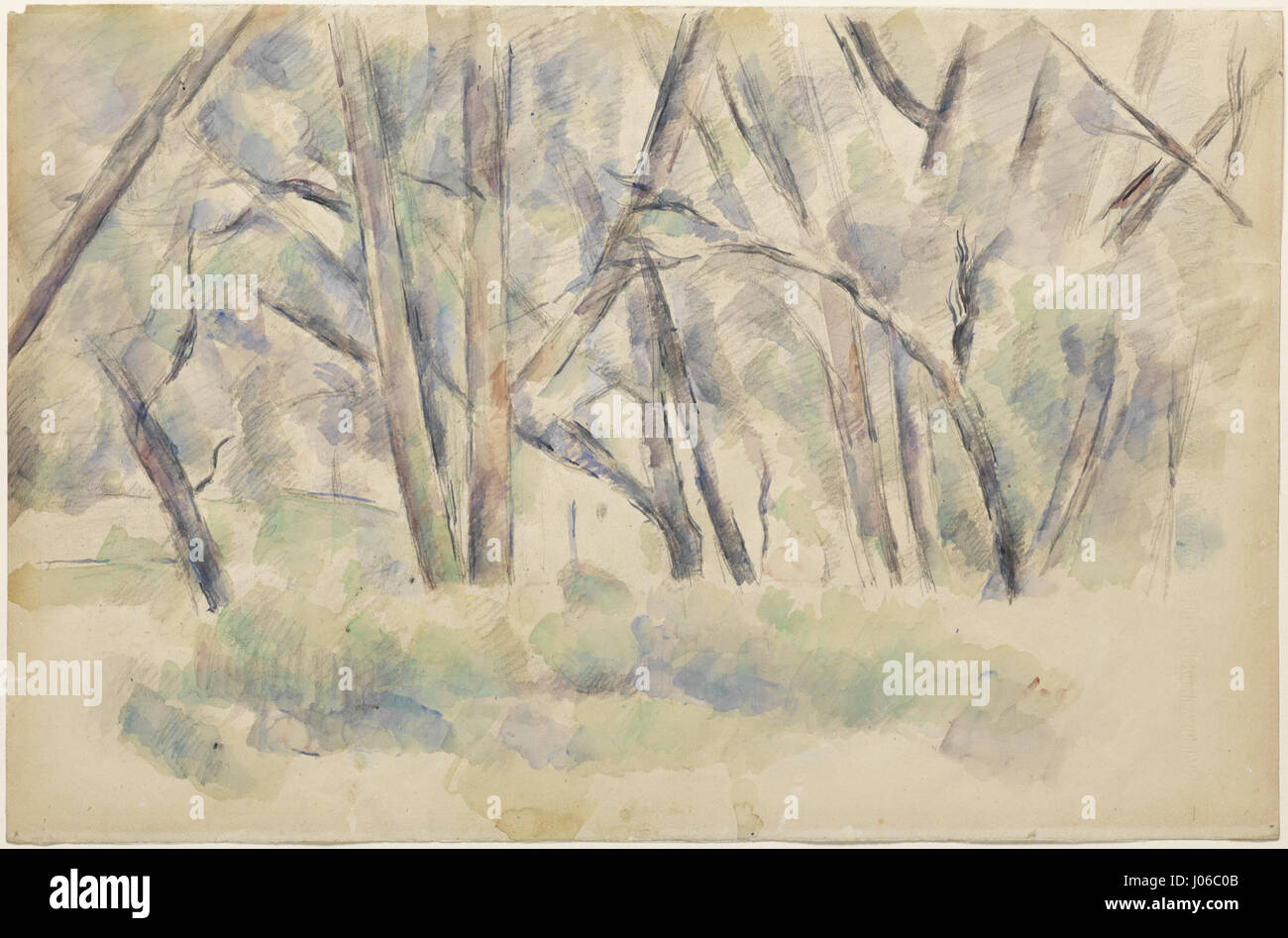 'Forest Interior' by Paul Cézanne, painted around 1890, captures the ...