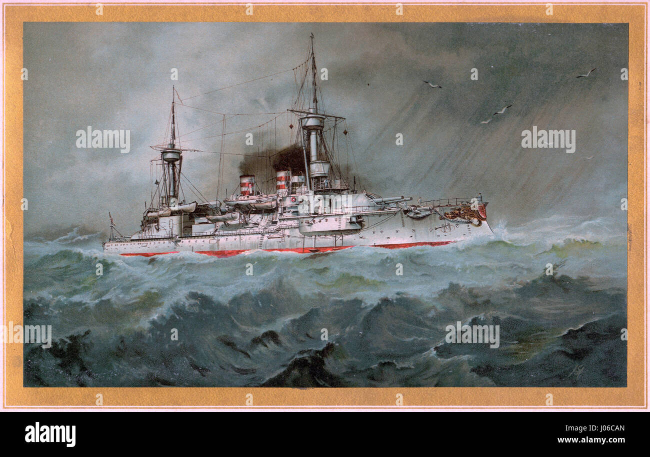 This naval illustration depicts the S.M. Linienschiff Wörth, a German ...