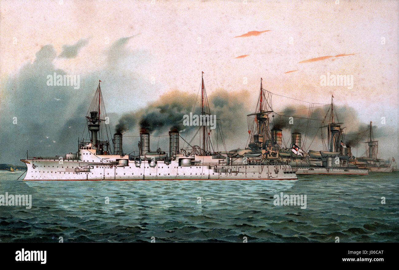This historical image features the German navy ships 'Victoria Louise ...