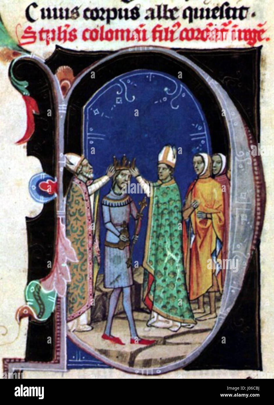 A historical artwork depicting the coronation of King István ...