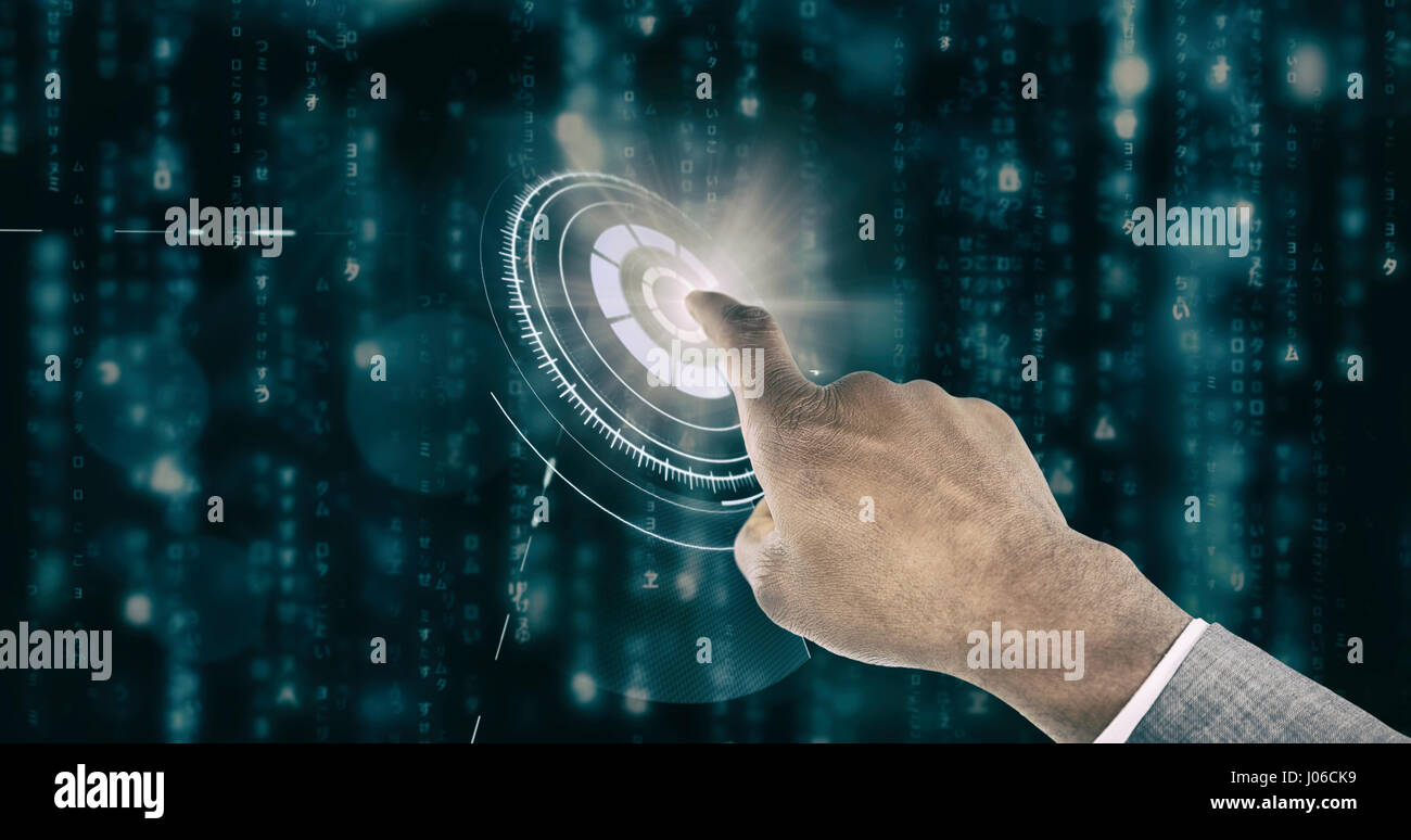 Hand pointing finger against digitally generated image of volume knob ... Hand pointing finger against digitally generated image of volume knob ...
