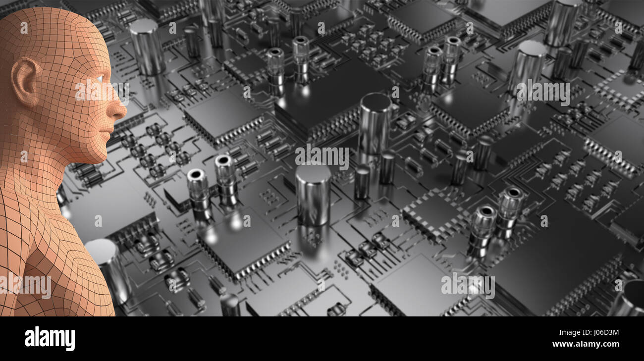 Profile view of digital brown 3D man against white background with ...