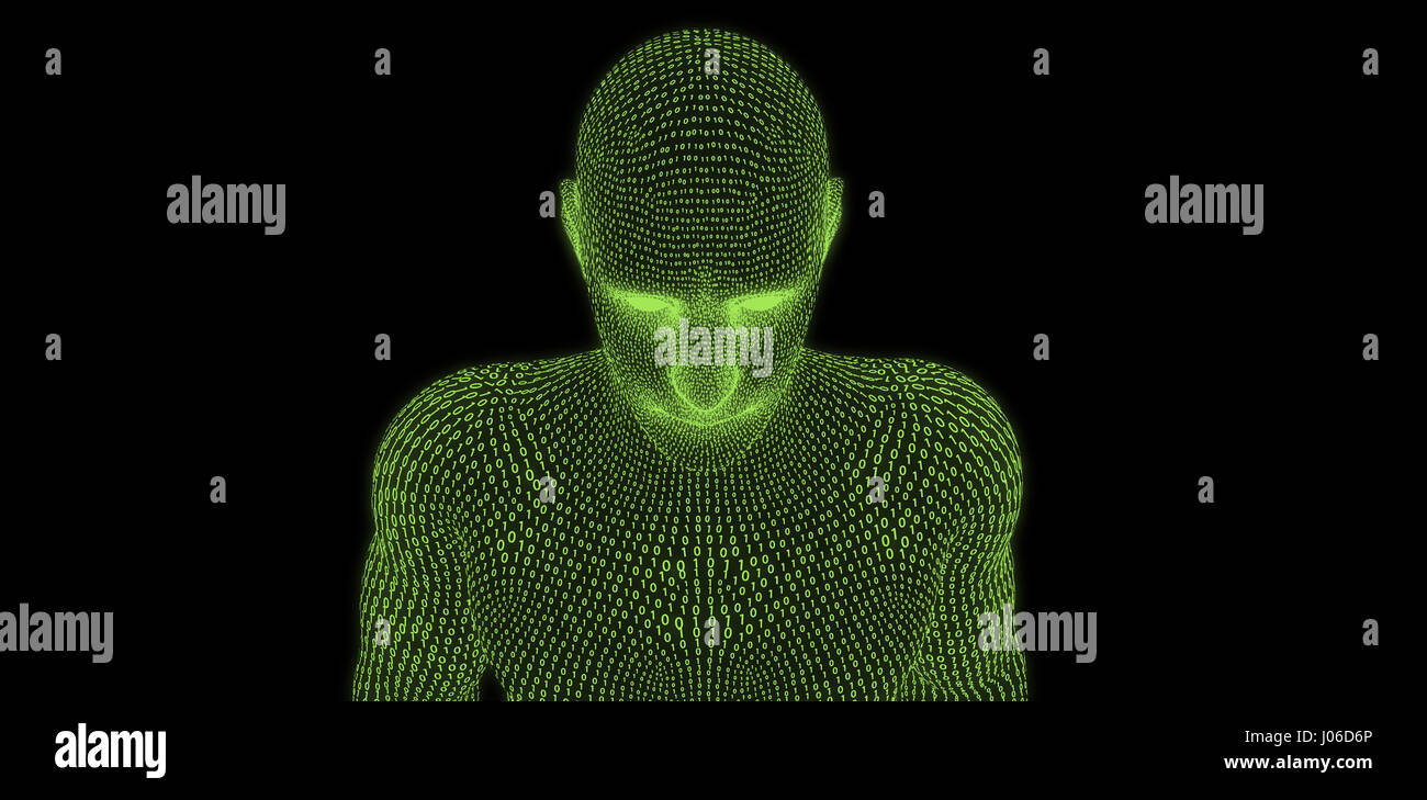 Close-up of digital 3d man against black background Stock Photo - Alamy
