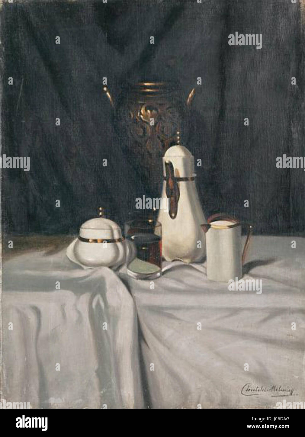 'Still-life A' by P. Molnár is a detailed study of objects, capturing ...