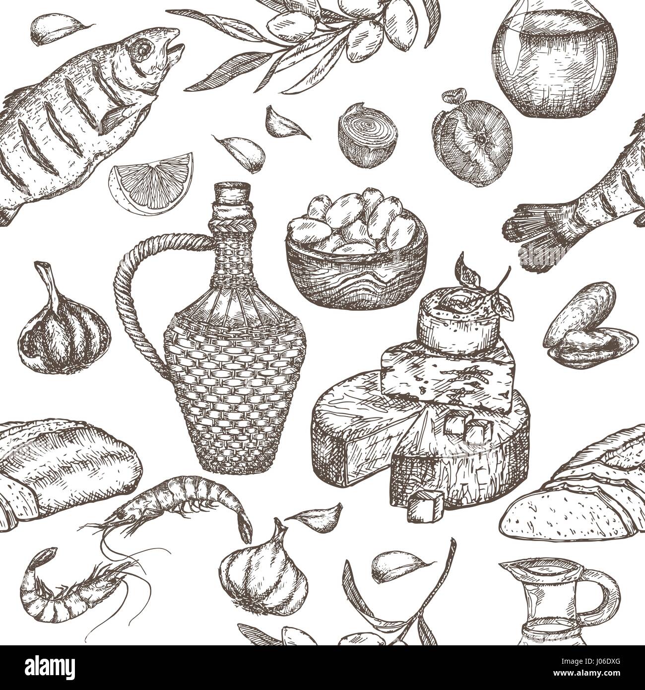 Mediterranean cuisine seamless pattern Stock Vector Image & Art - Alamy