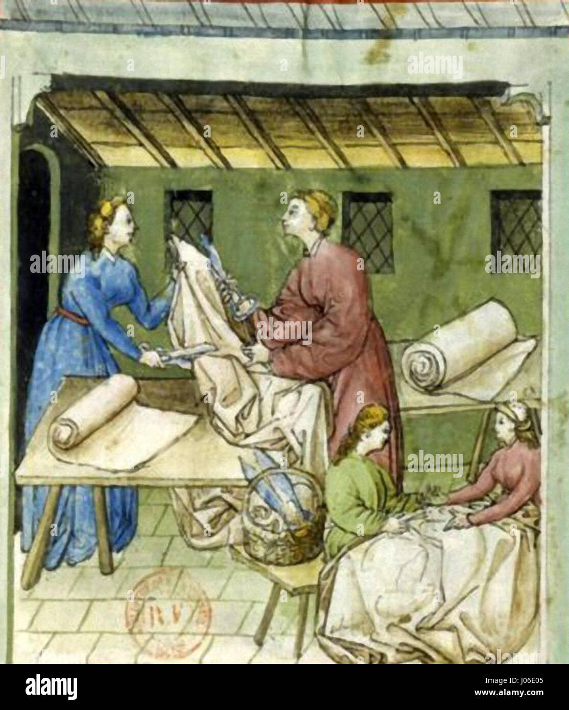 Depiction of a linen clothing merchant, illustrating traditional attire ...