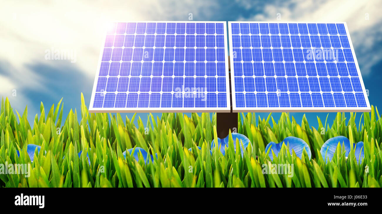 Digital composite of 3d solar panel against graphic background Stock ...