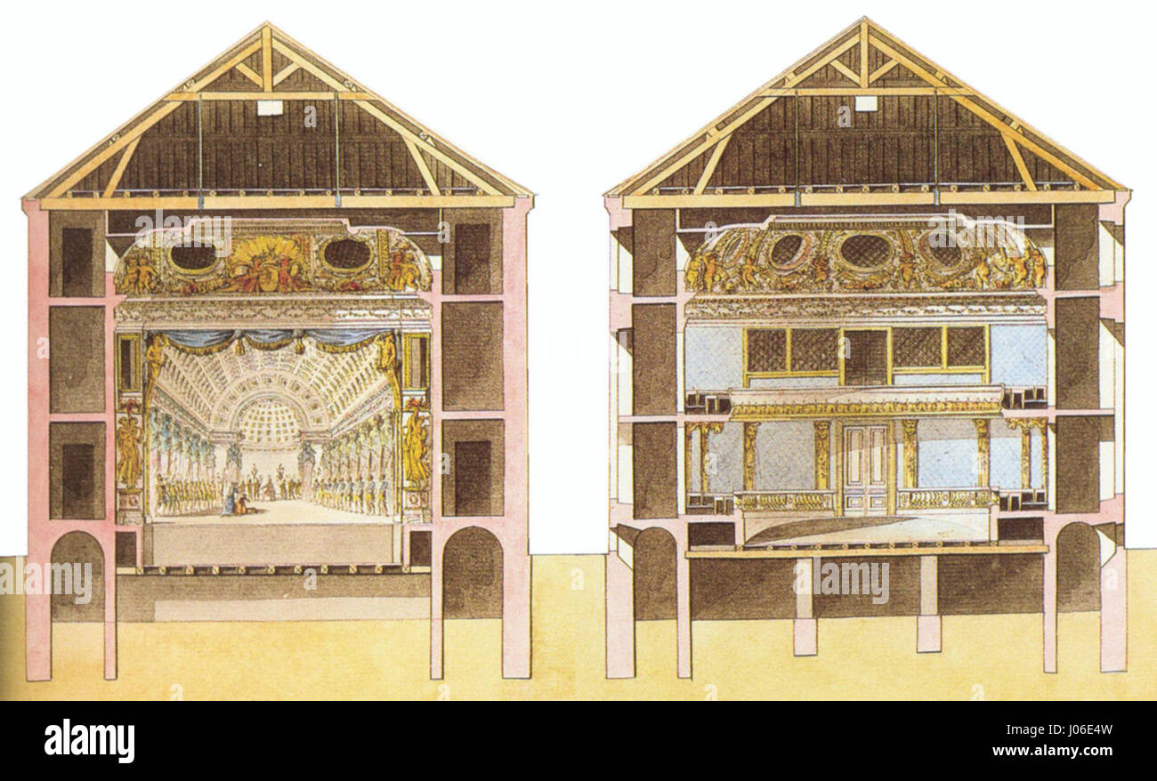 This architectural design illustrates the transverse sections and plans ...