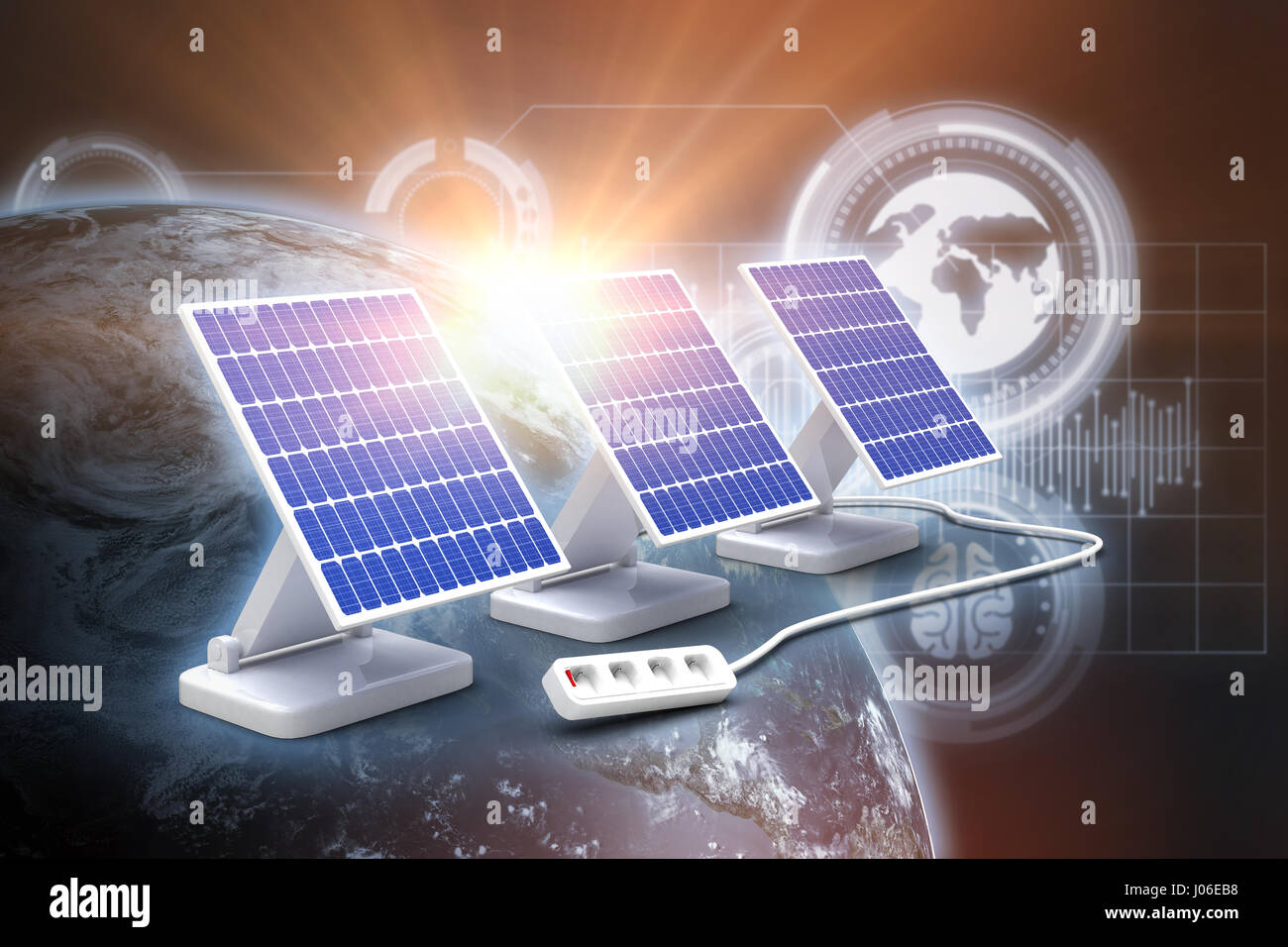 Digital composite of 3d solar panel against graphic background Stock ...