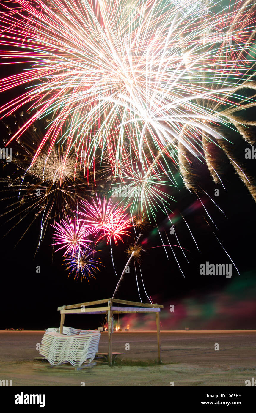 fireworks over bursting beach on Independence day Stock Photo - Alamy