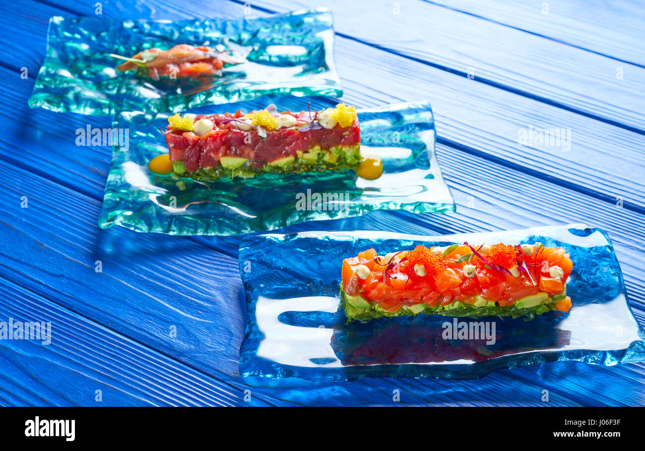Salmon and Tuna Tartare with Anchovies tomato starter Tartar tapas ...