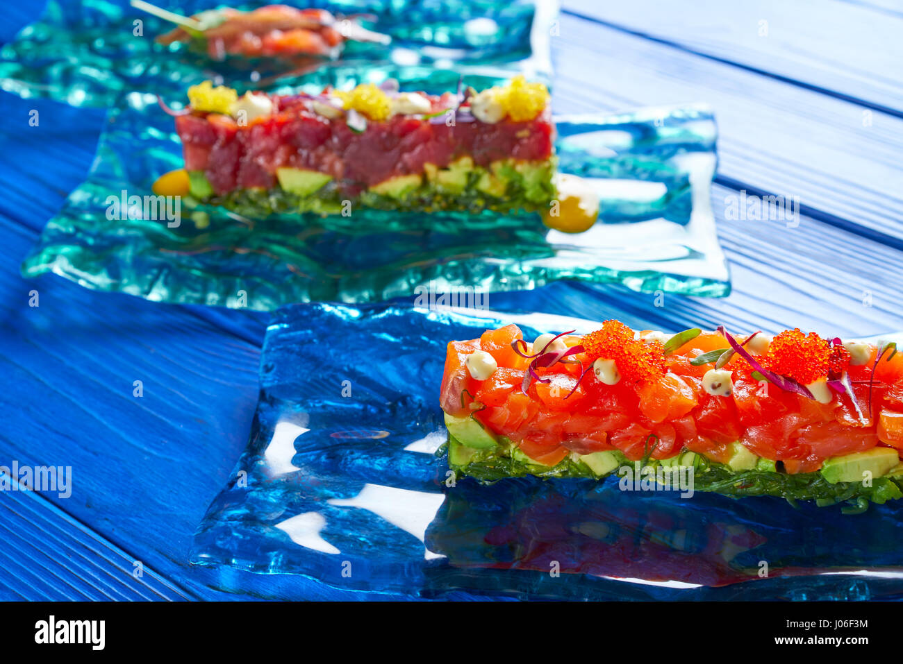 Salmon and Tuna Tartare with Anchovies tomato starter Tartar tapas ...