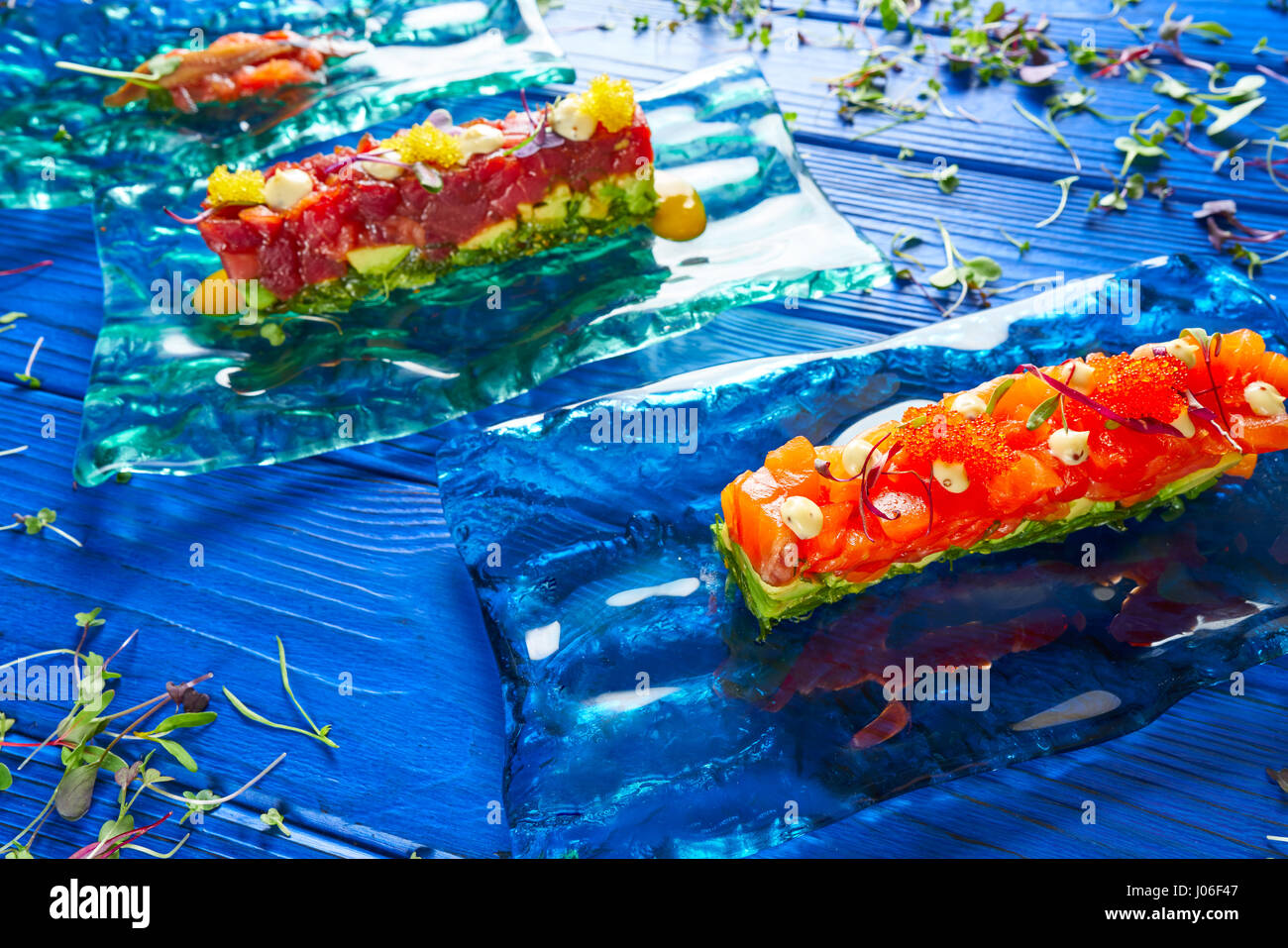 Salmon and Tuna Tartare with Anchovies tomato starter Tartar tapas ...