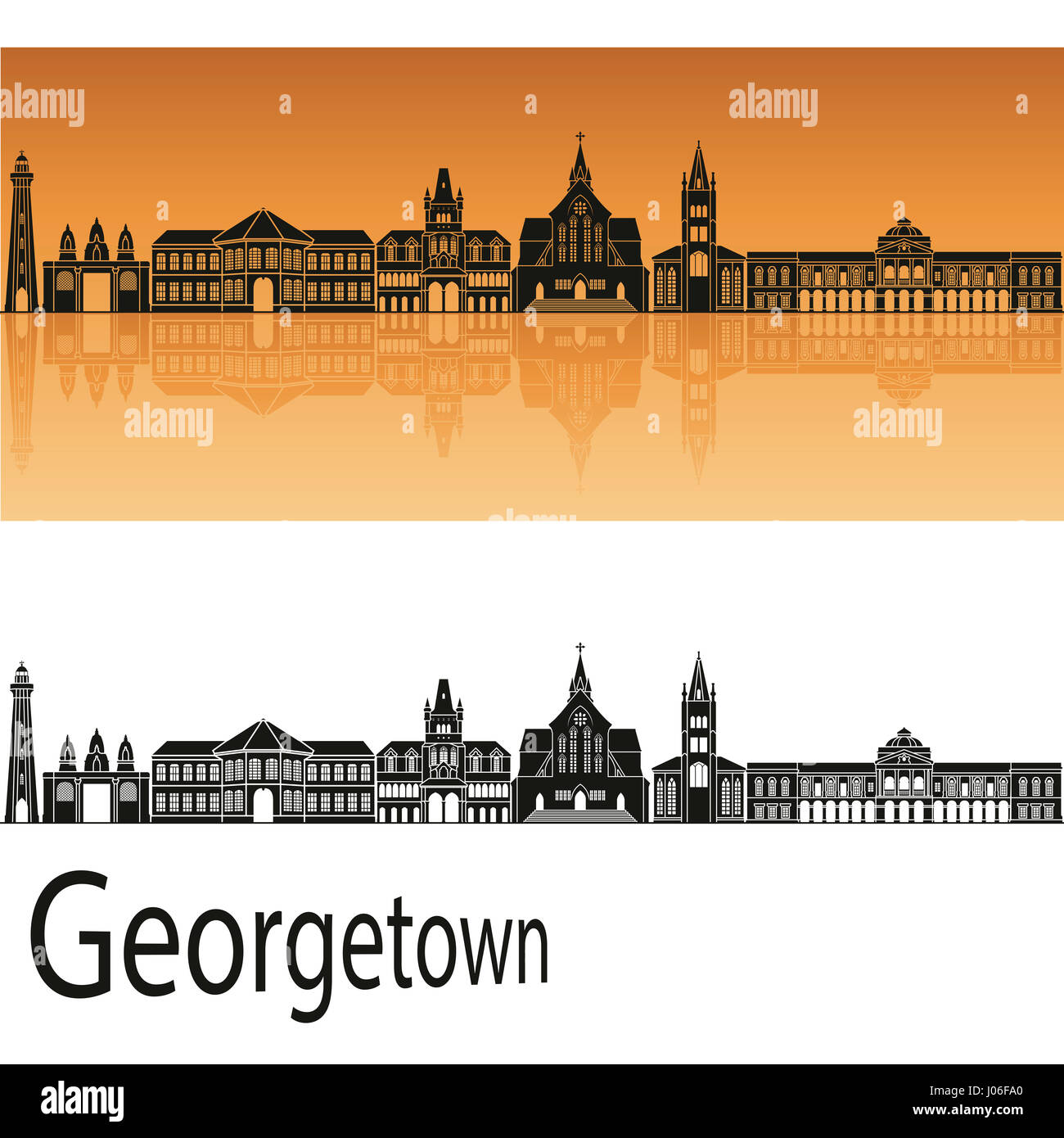 Georgetown skyline in orange background in editable vector file Stock ...
