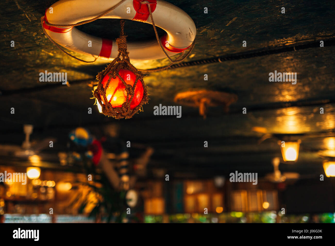 The interior of the fishing restaurant. Fish Cafe. Seafood restaurant ...