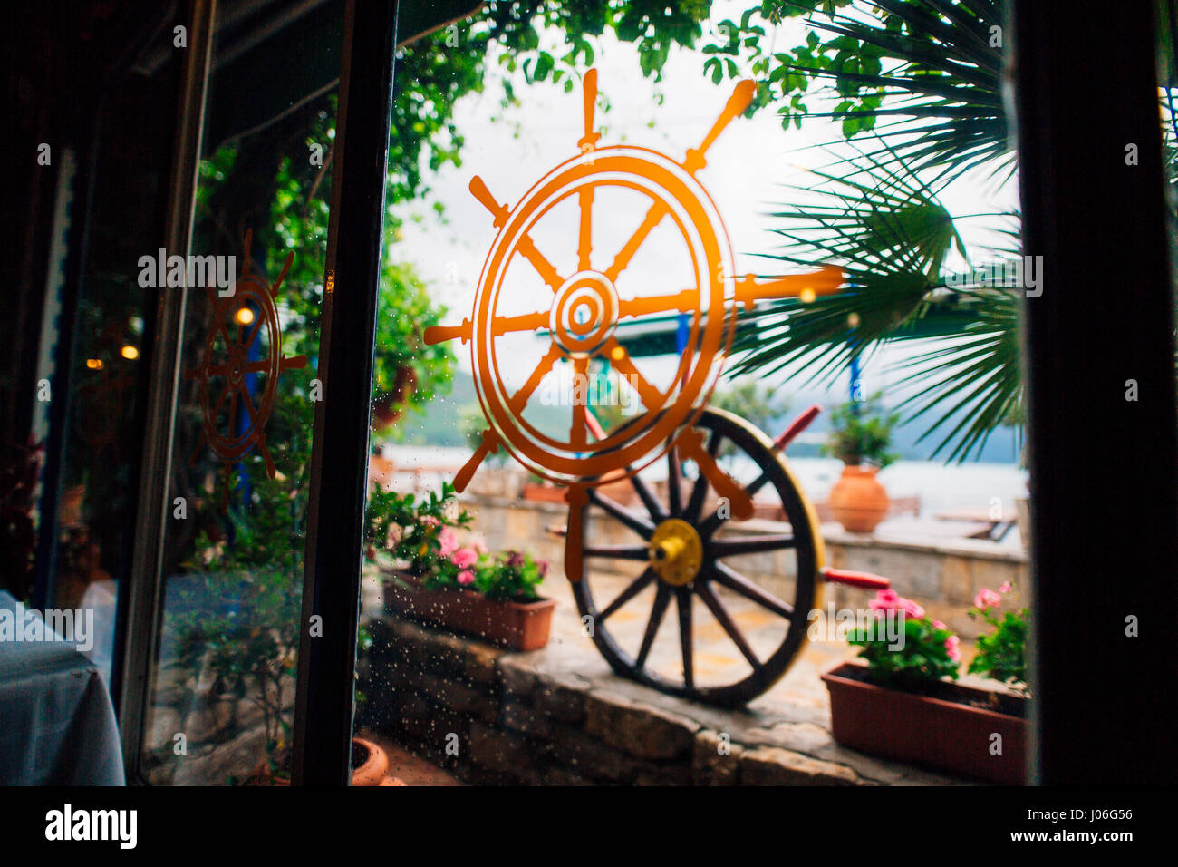 The interior of the fishing restaurant. Fish Cafe. Seafood restaurant ...