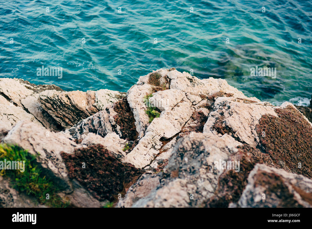 Rocks on the sea in Montenegro. Rocky coast. Wild beach. Dangerous ...
