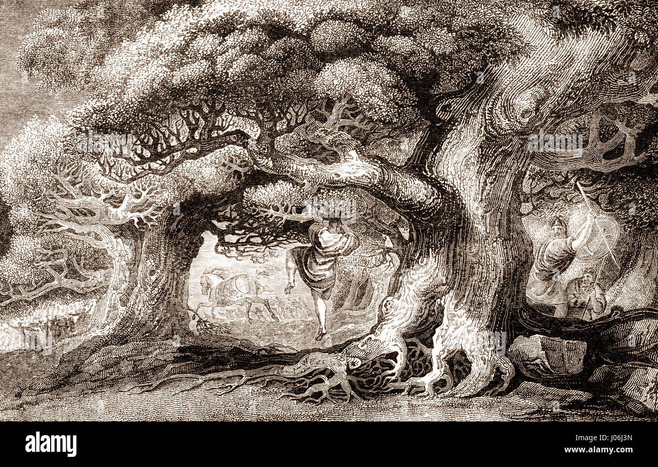 The death of Absalom, hanging from a tree by his hair, Book of Samuel ...