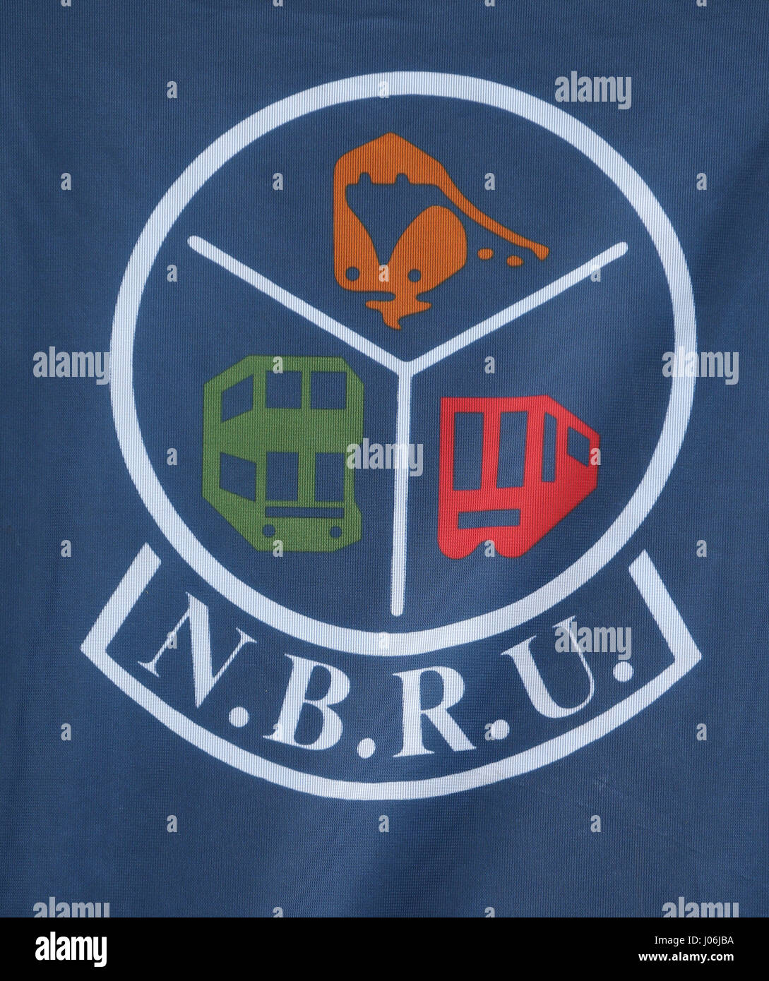 A National Bus and Rail union logo is seen as striking Bus Eireann ...