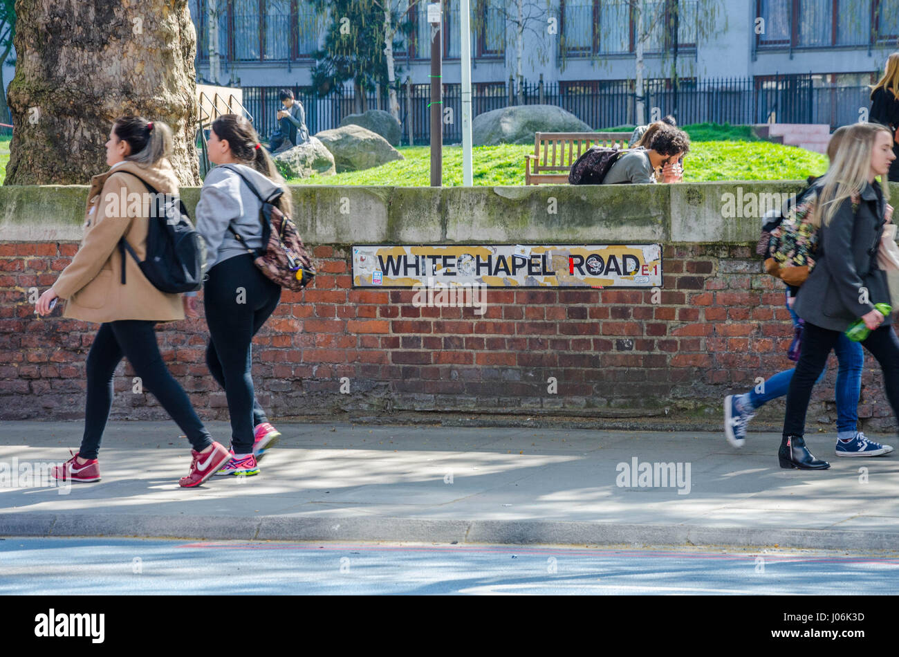 Whitechapel Road street name sign Stock Photo - Alamy