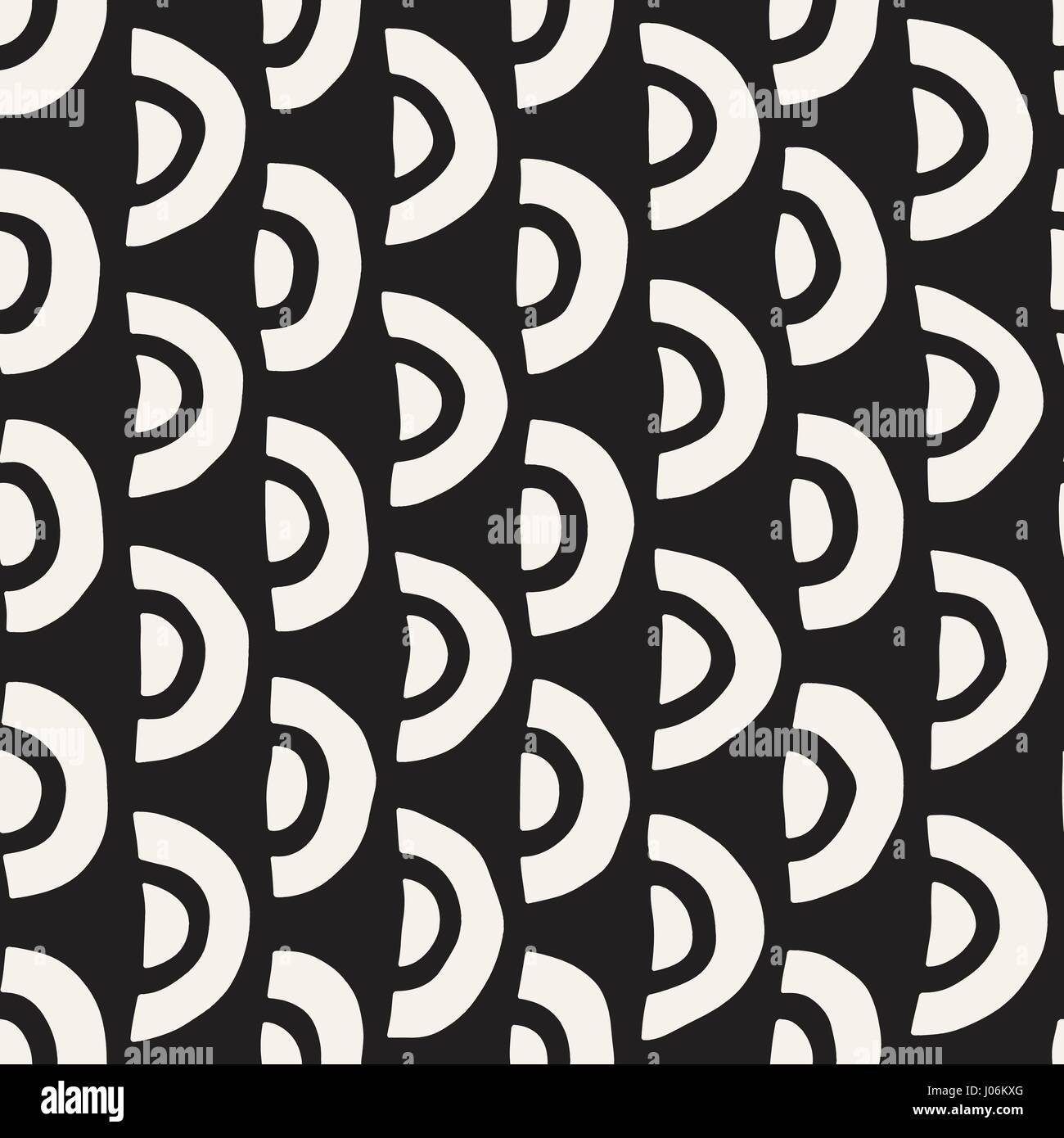 Monochrome minimalistic seamless pattern with arcs. Simple hand drawn ...