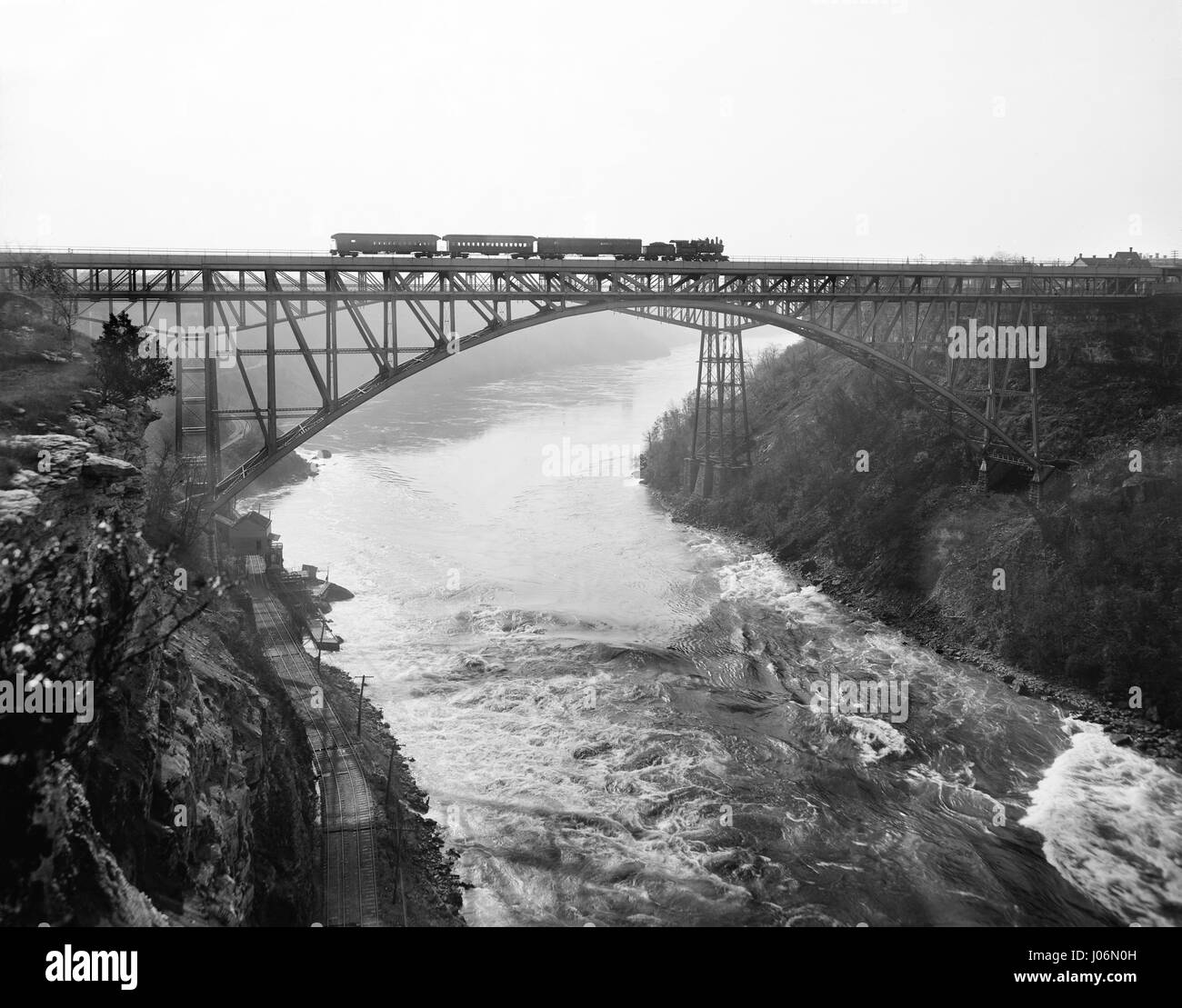 Train Crossing Bridge above Niagara River between New York, USA and ...