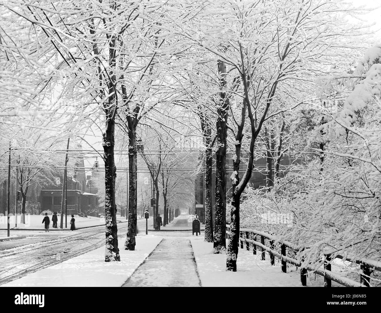 Winter Street Scene, Detroit, Michigan, USA, Detroit Publishing Company ...