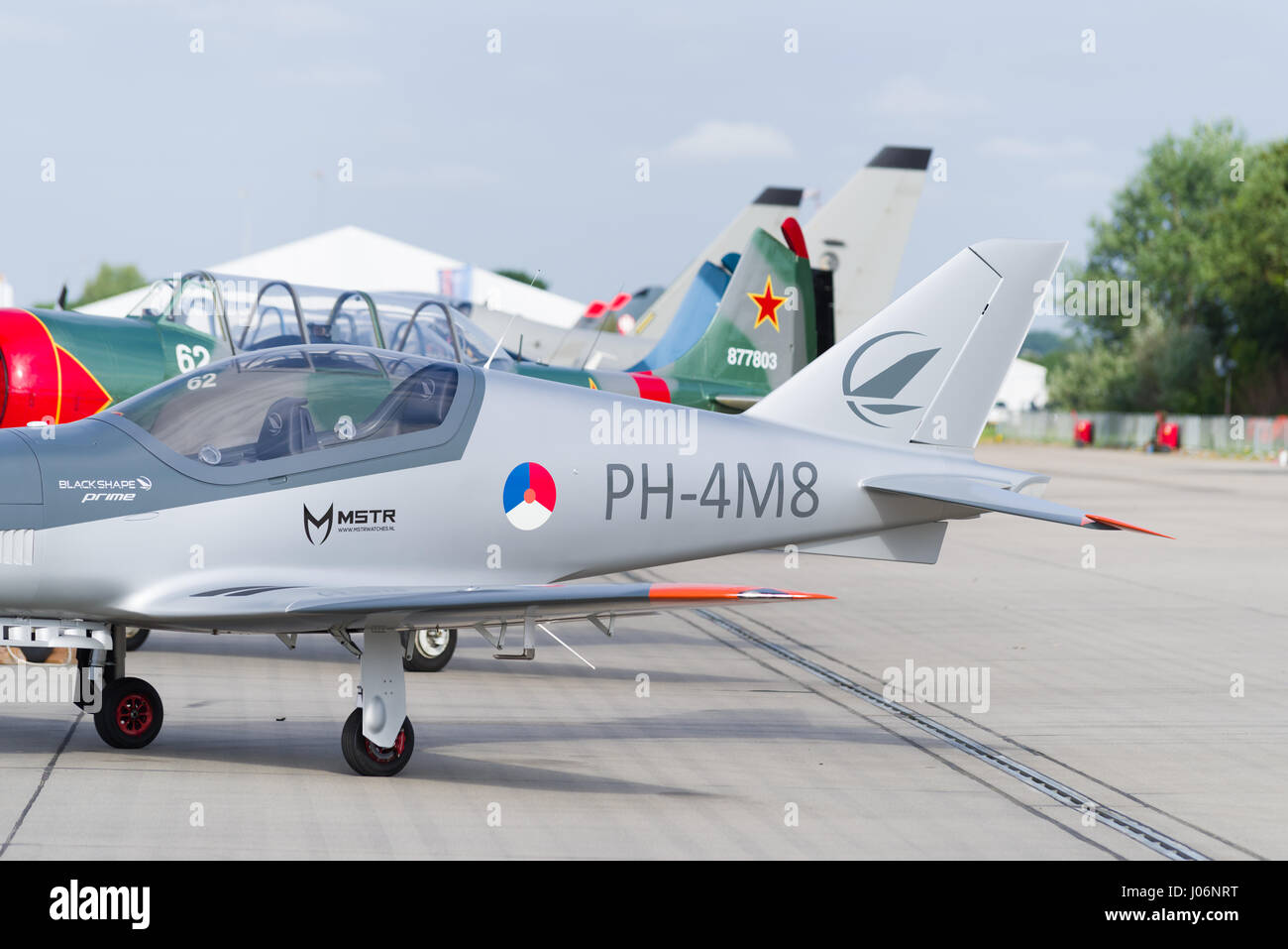 LEEUWARDEN, NETHERLANDS - JUNE 6, 2016: Blackshape Prime BS-100 ultralight aircraft at the Royal ...