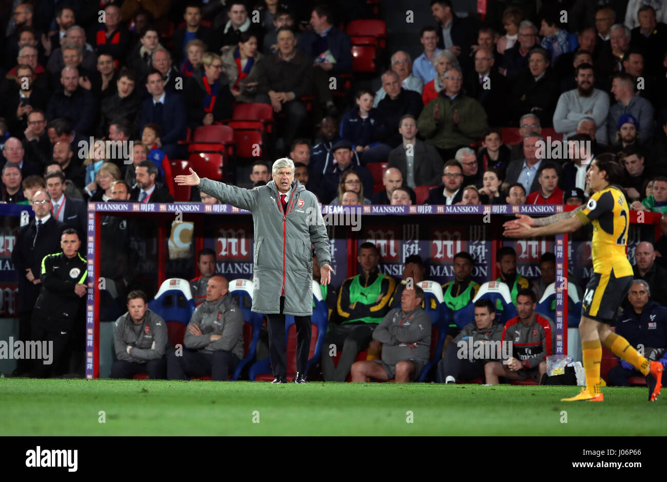 Arsenal manager Arsene Wenger gestures on the touchline during the ...
