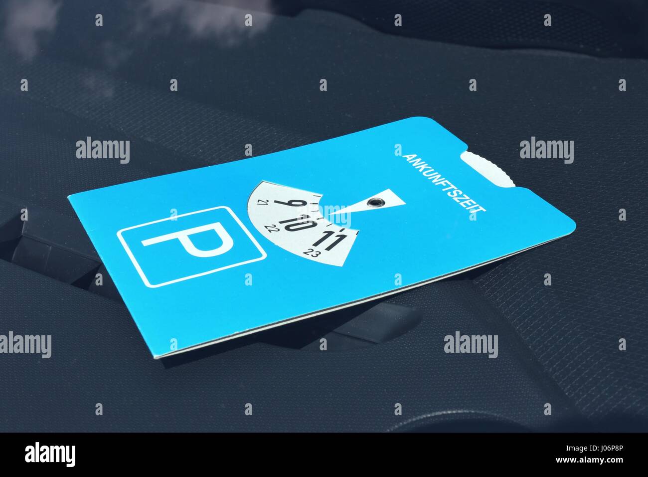 European standard parking disc on display behind front windshield Stock ...