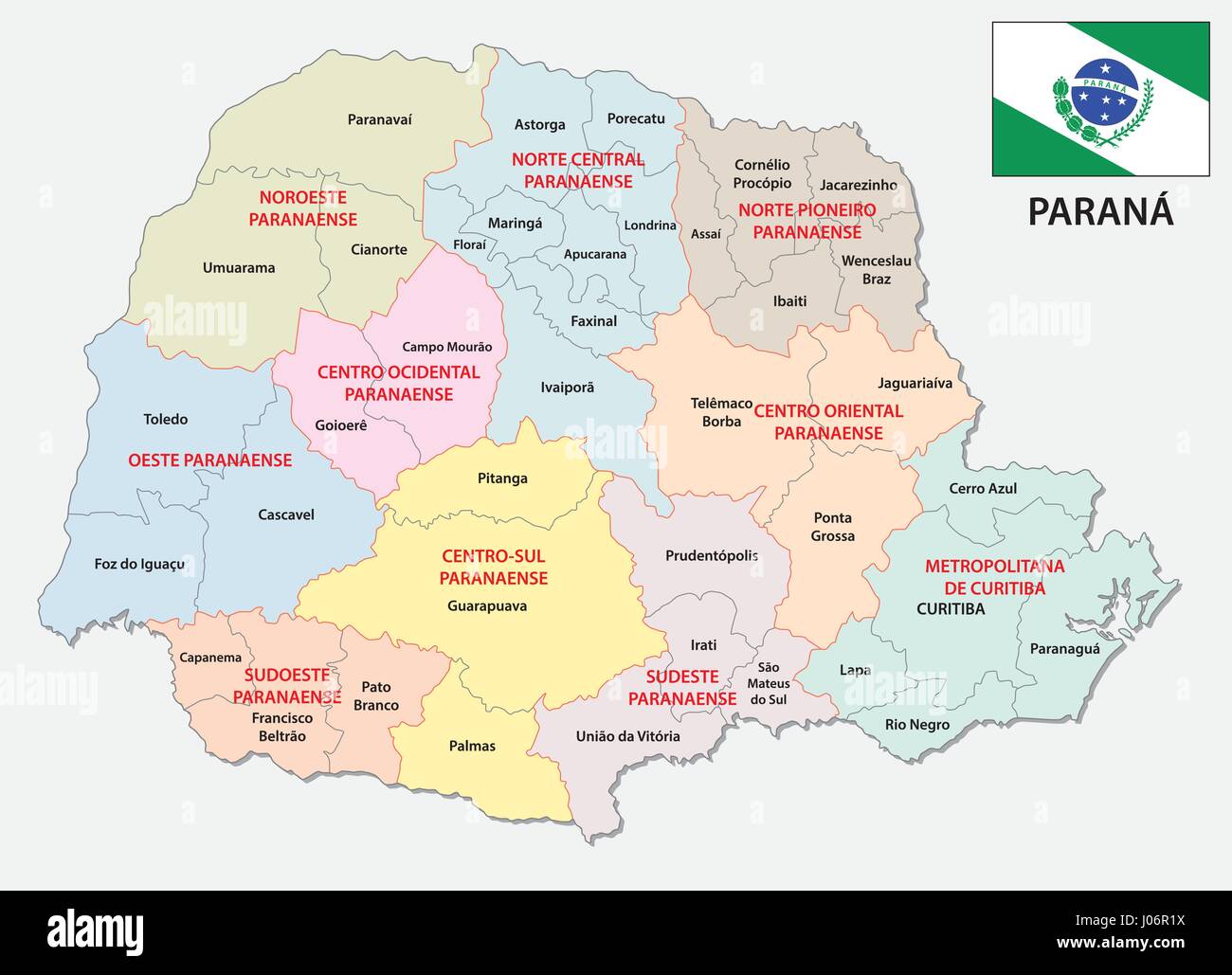 Parana administrative and political map with flag Stock Vector Image ...