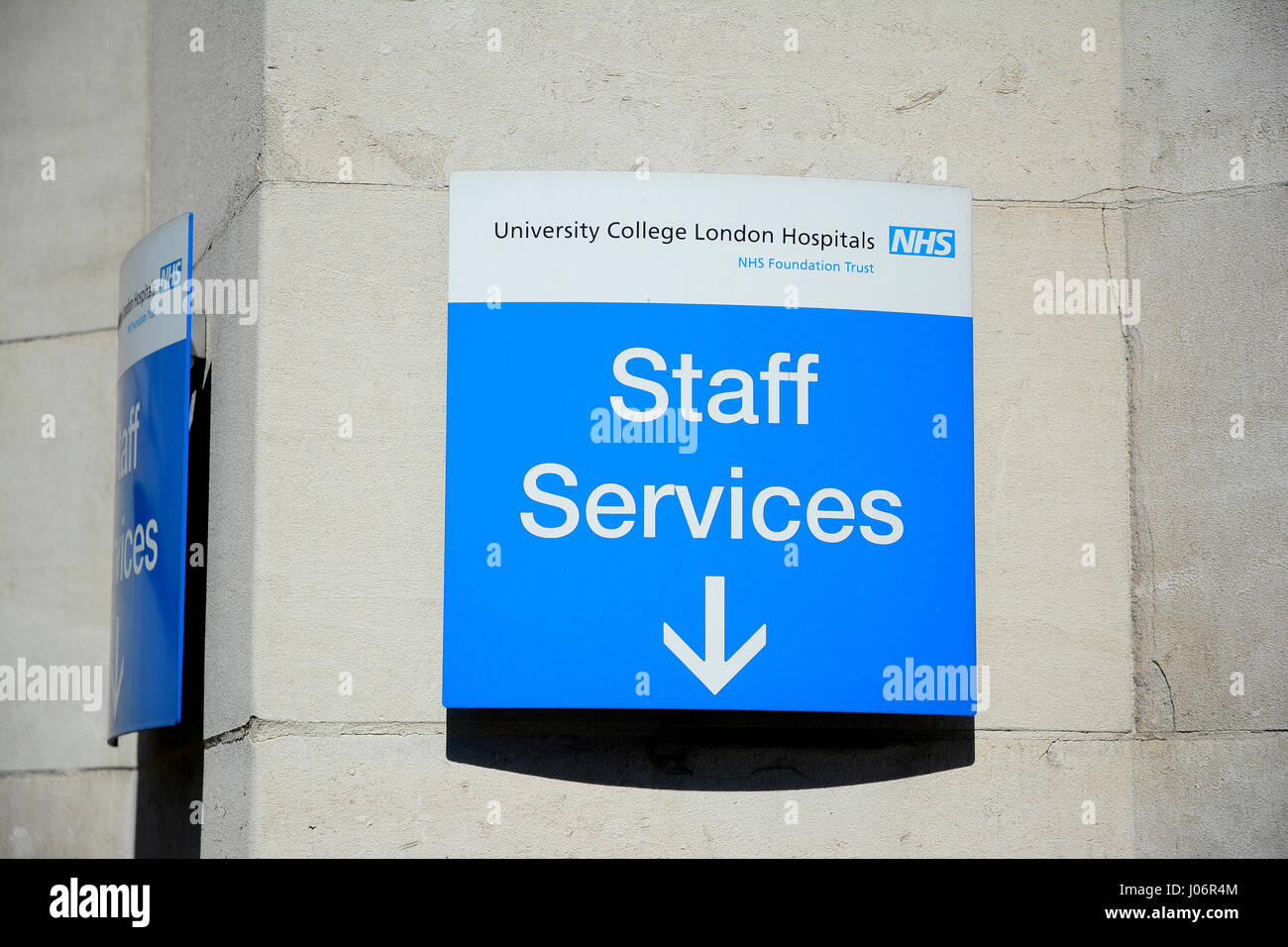 Staff Services Sign pointing down at University College Hospital ...