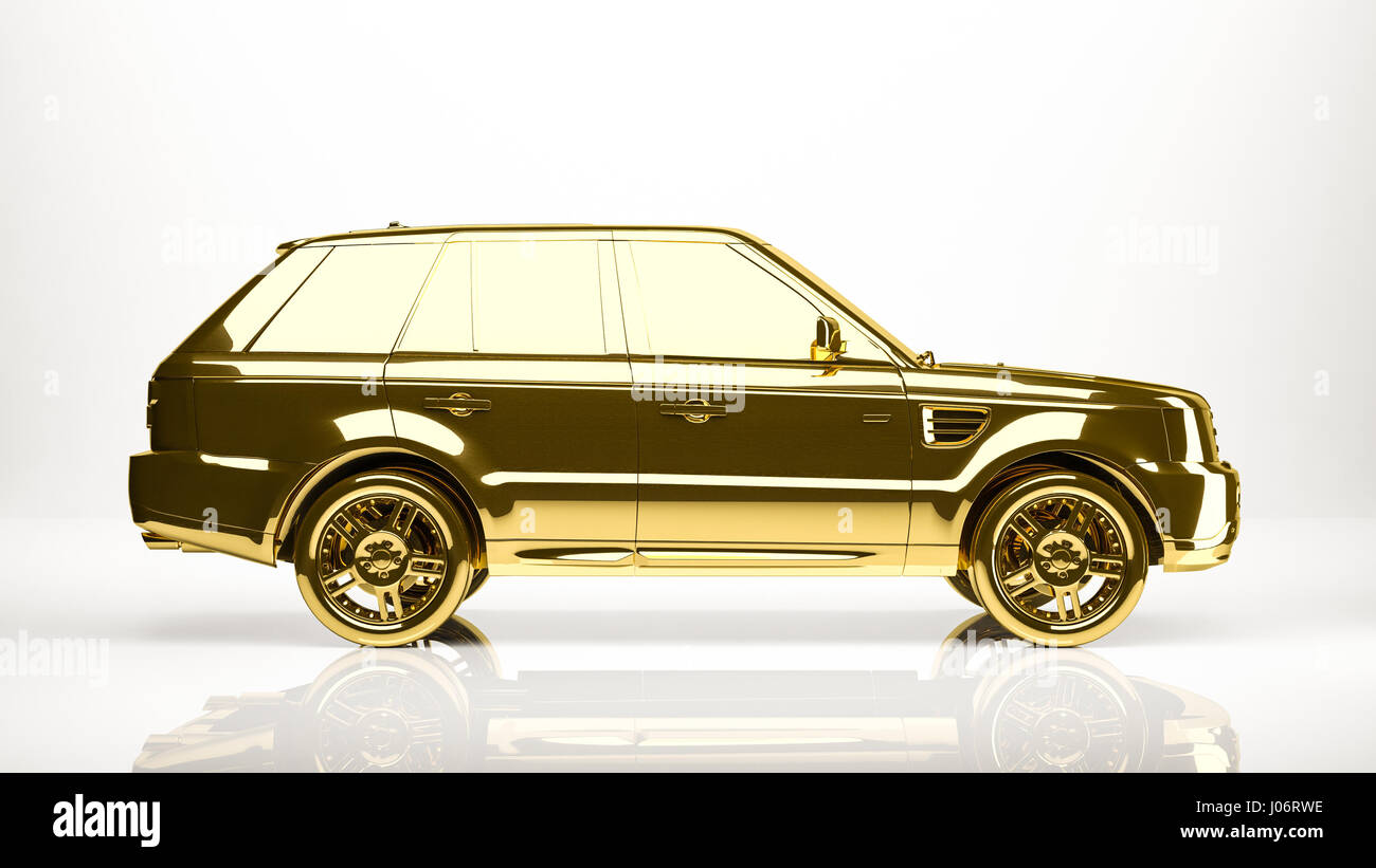 golden 3d rendering of a car inside a studio Stock Photo - Alamy